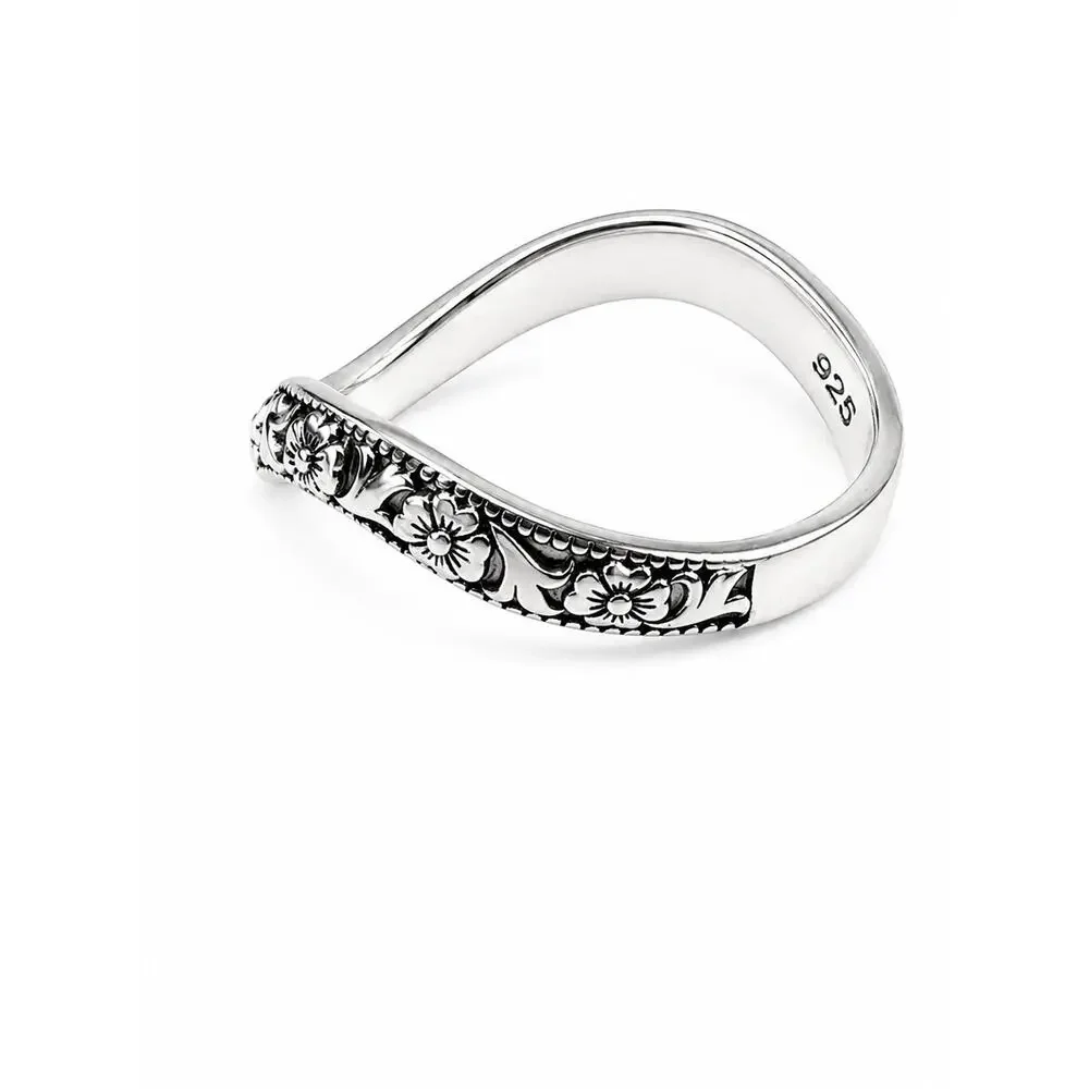 925 Sterling Silver | Jewelry | Sterling Silver Chevron Floral Ring ...